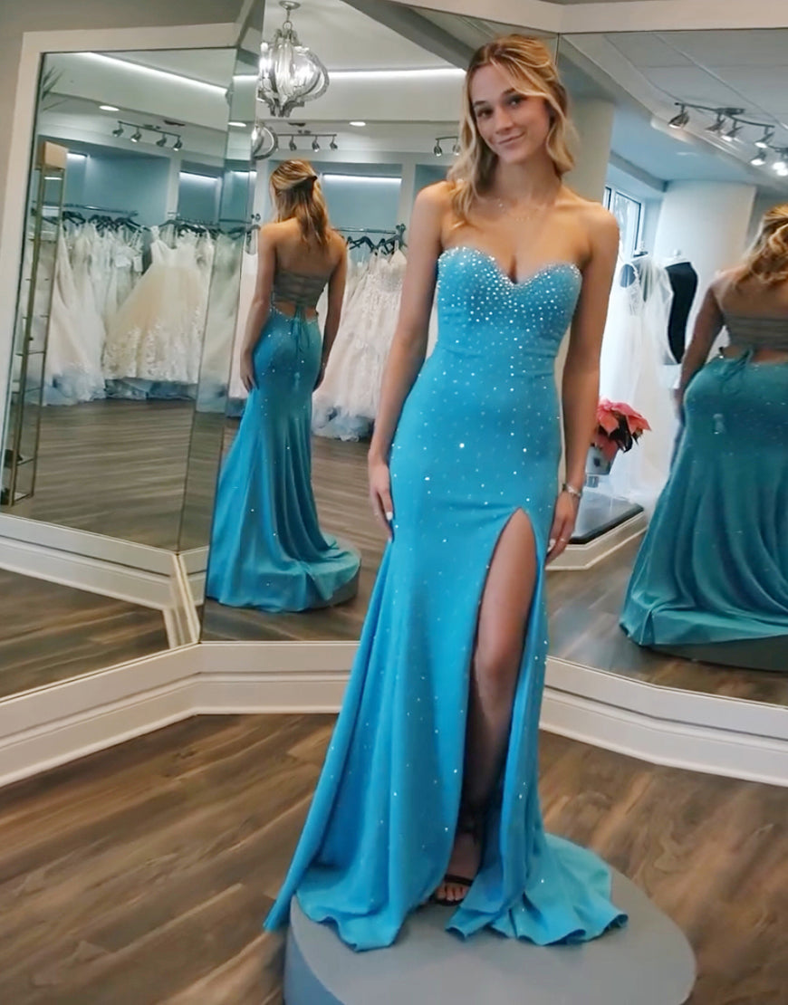 Fashionable Sweetheart Lace-up Slit Prom Dress with Backless – Dressself