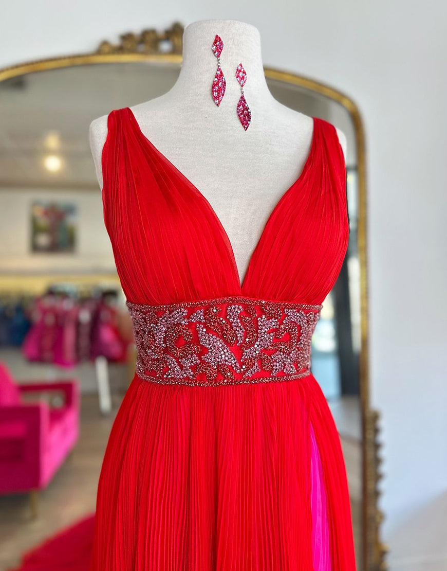 Dressself Red A-Line Spaghetti Sleeveless Backless Crystal Applique ...