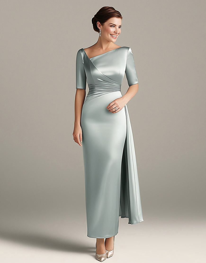 Dressself Women Silver Grey Mother Of The Bride Dress With Slit Sheath ...