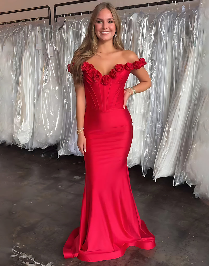Dressself Women Off the Shoulder Prom Dress with 3D Flowers Corset ...