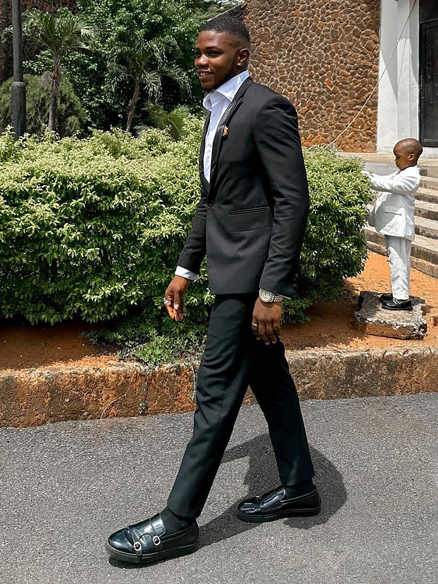 Dressself Women Black Groomsmen Suits Peak Lapel One Button Wedding Suits