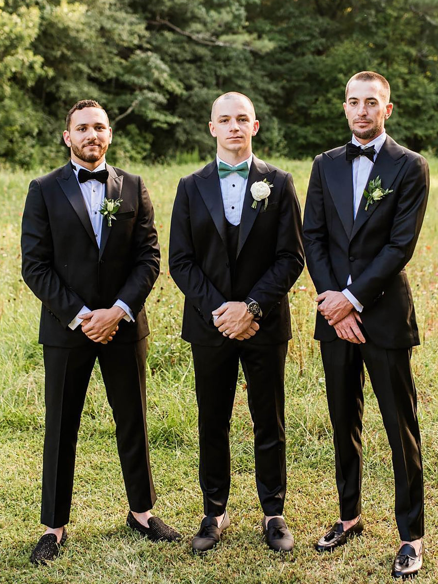 Dressself Women Black Groomsmen Suits One Button Peak Lapel Wedding Suits