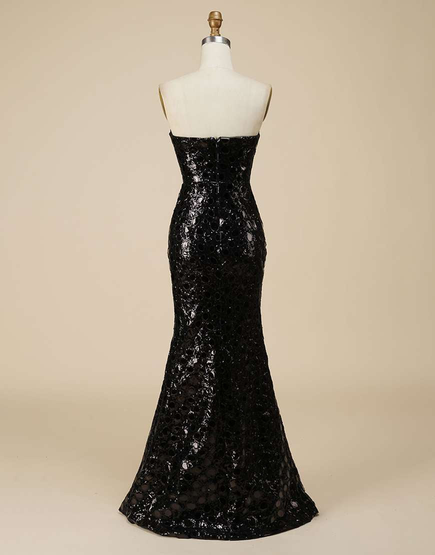 Dressself Strapless Black Long Corset Prom Dress with Split Tight ...