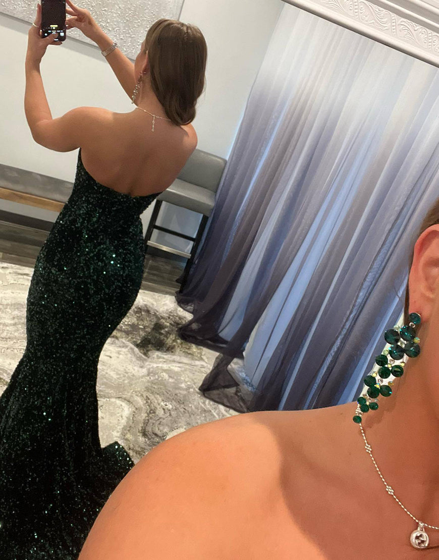 Dressself Sweetheart Mermaid Sequin Tight Prom Dress Long Evening Dress