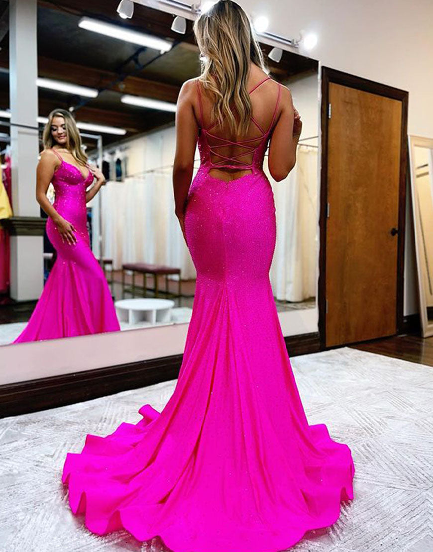 Dressself Mermaid Beaded Tight Prom Dress Long Evening Dresses